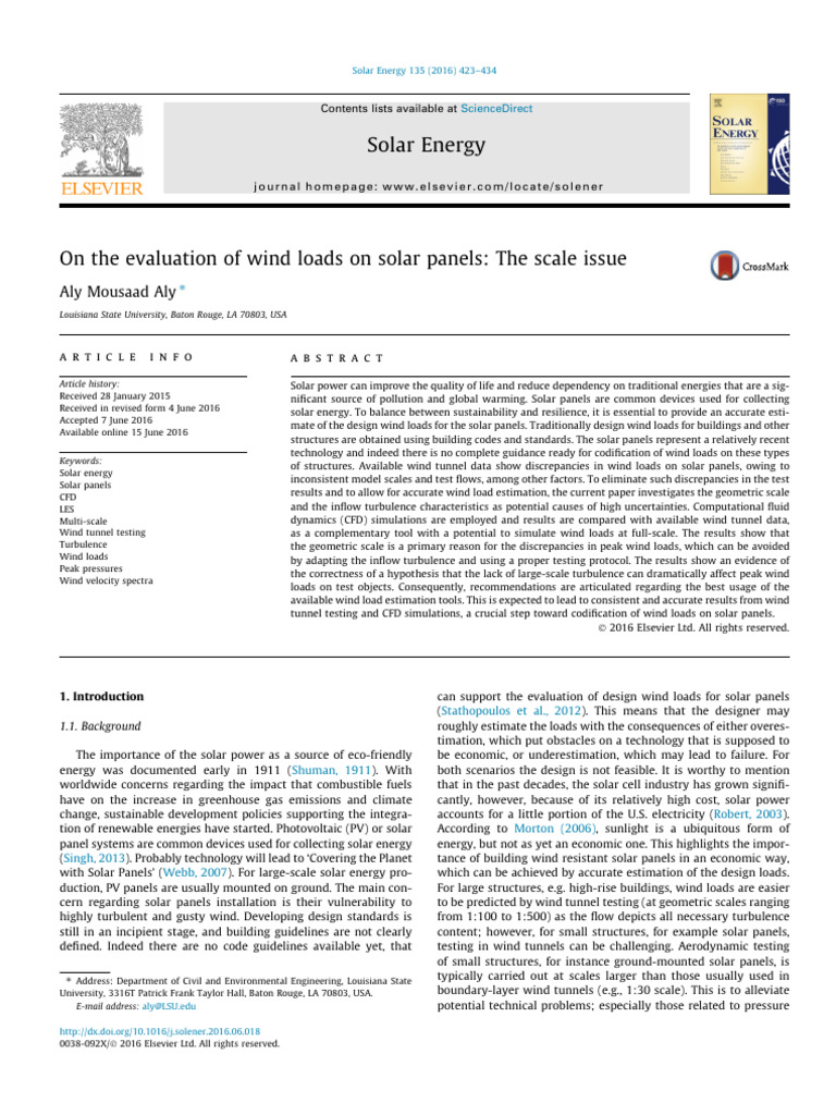 Wind Load Evaluation for Solar Panels | PDF | Computational Fluid ...