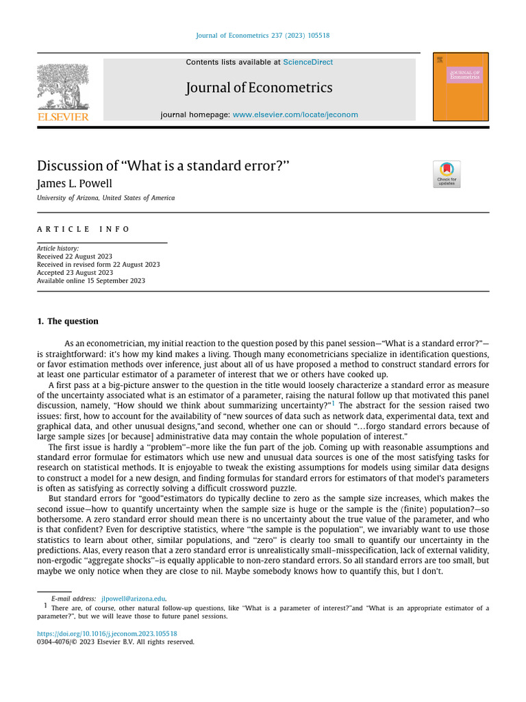 Discussion of What Is A Standard Error'' - James L. Powell | PDF | Bias ...