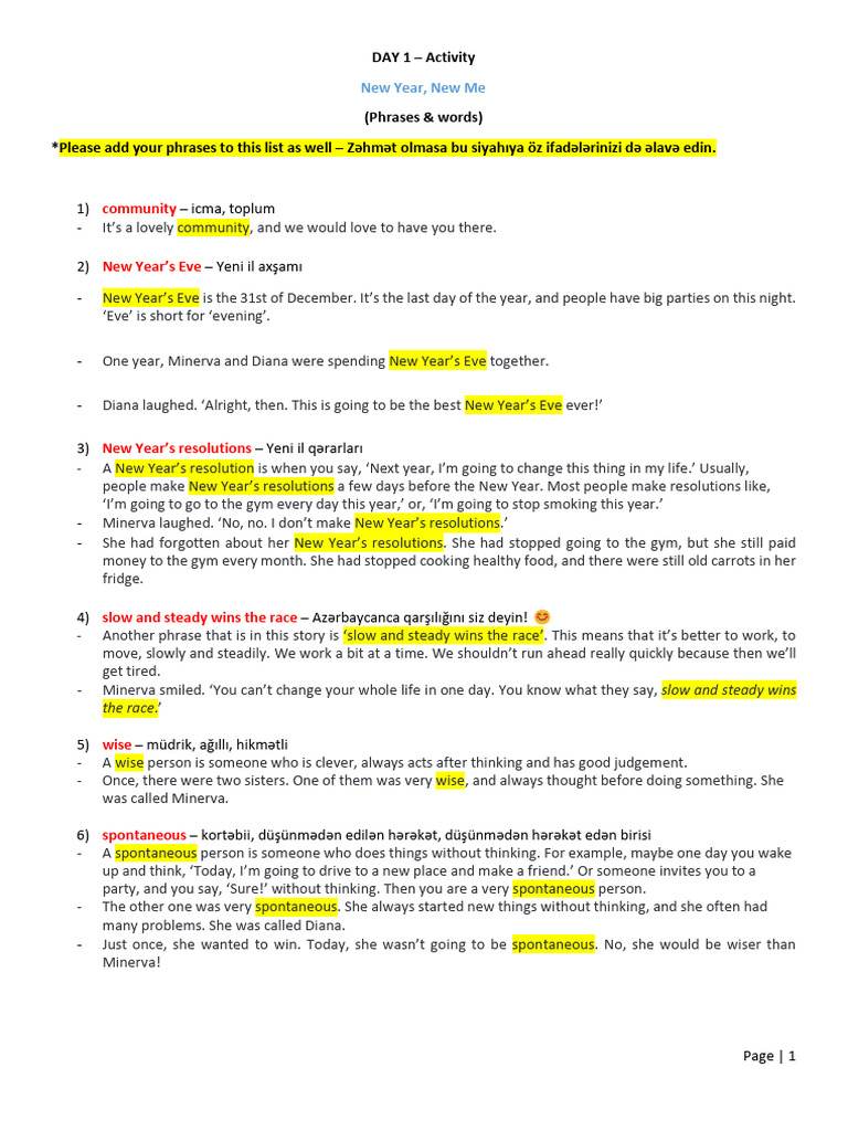 New Year Phrases and Resolutions Guide | PDF