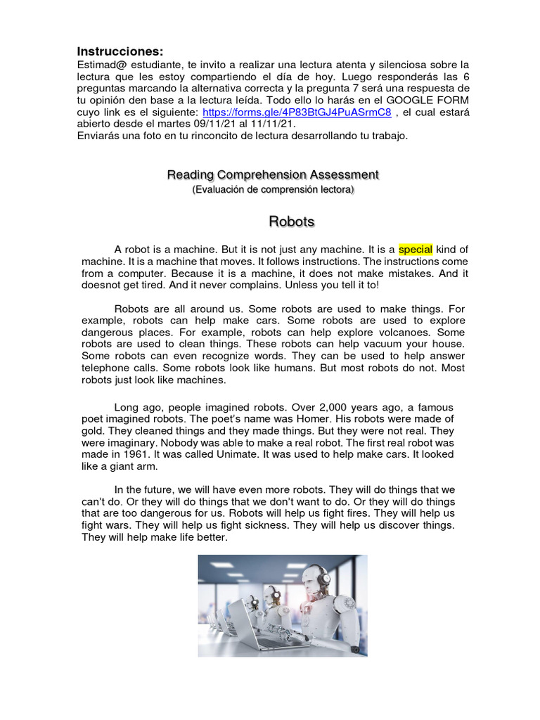 1°D Reading Comprehension-ROBOTS | PDF