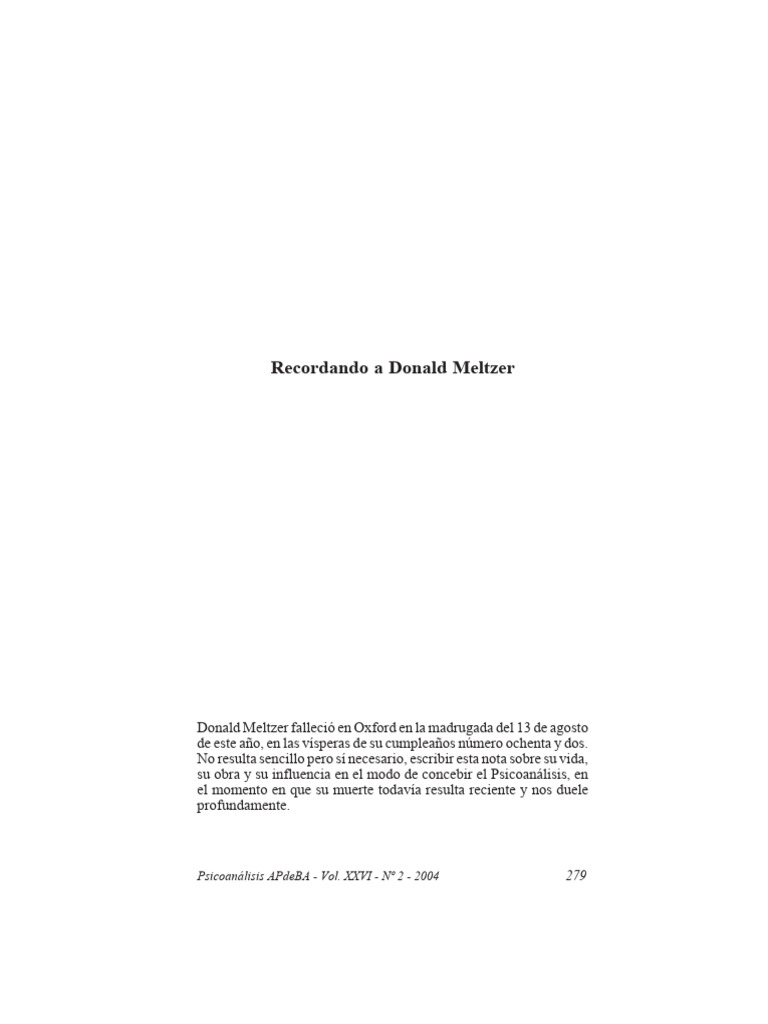 Donald Meltzer | PDF | Psicoanálisis | Ciencias del comportamiento