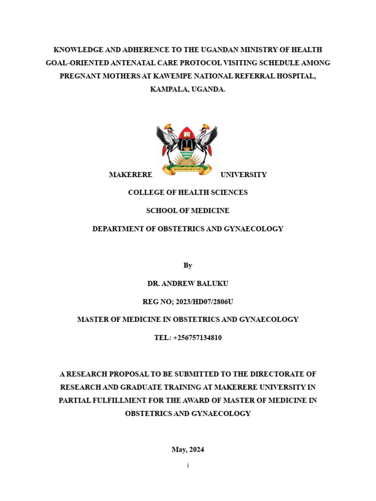 Research Proposal - MOH GO-ANC - Andrew Baluku | PDF | Maternal Death | Pregnancy