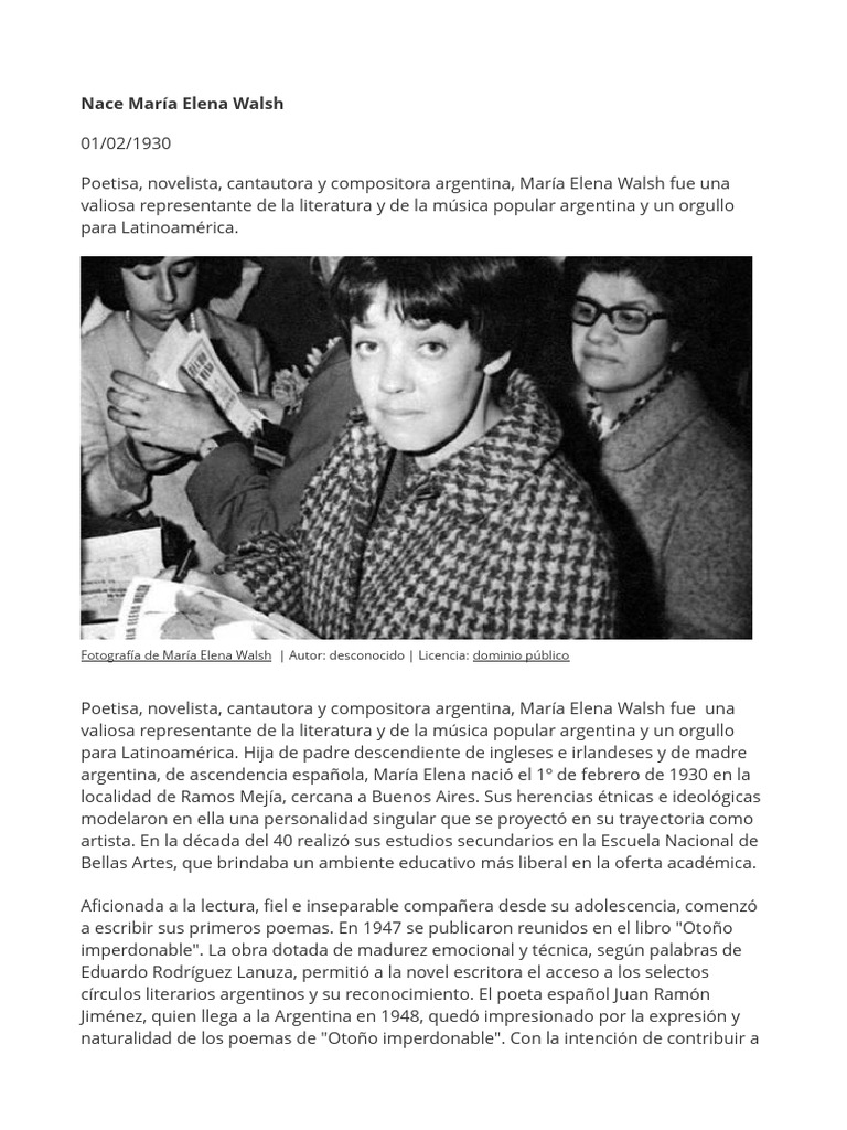 Biografía de María Elena Walsh | PDF