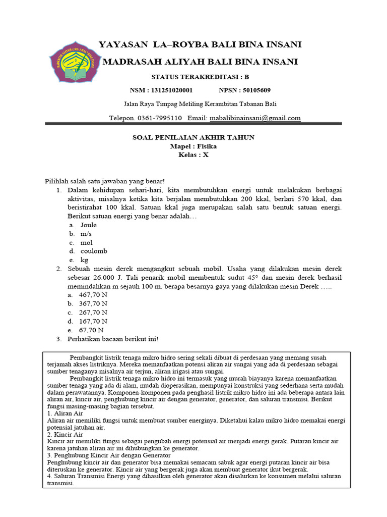 Soal FISIKA X MA BBI 24 | PDF | Sains & Matematika