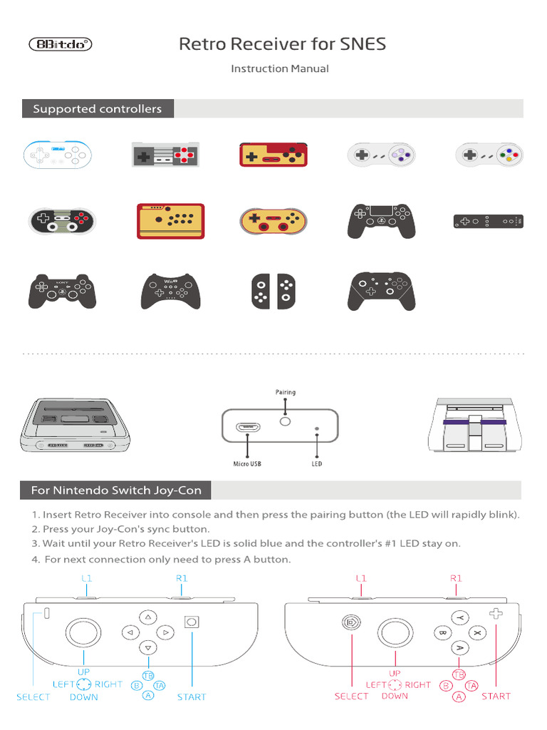 Retro Receiver 8Bitdo SNES RR Manual | PDF