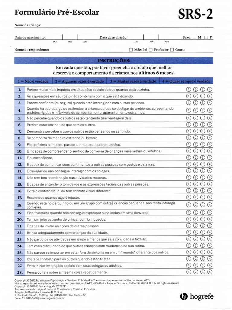 SRS 2 Pré Escolar | PDF