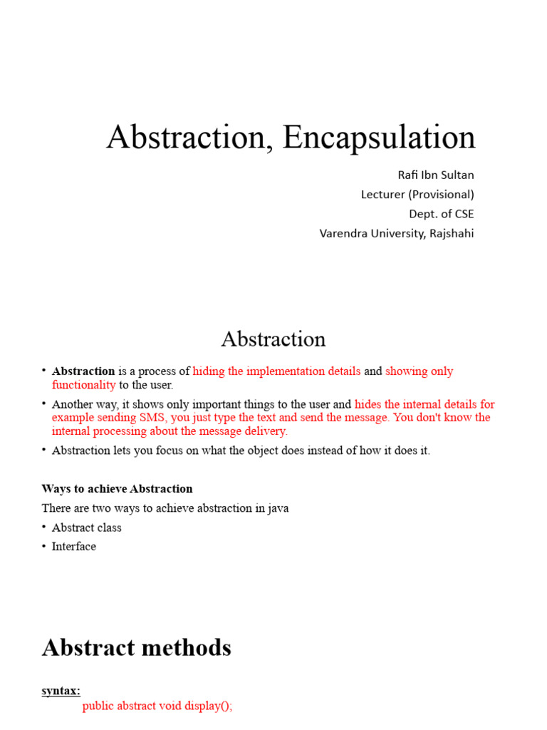 Understanding Abstraction and Encapsulation | PDF | Method (Computer Programming) | Class ...