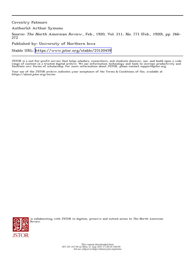 Arthur Simons Sobre Patmore | PDF | Poetry