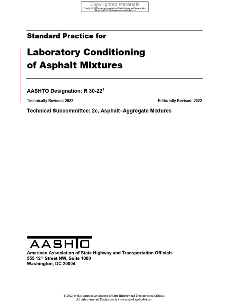 AASHTO R 30: Asphalt Mixture Conditioning | PDF | Thermocouple | Materials