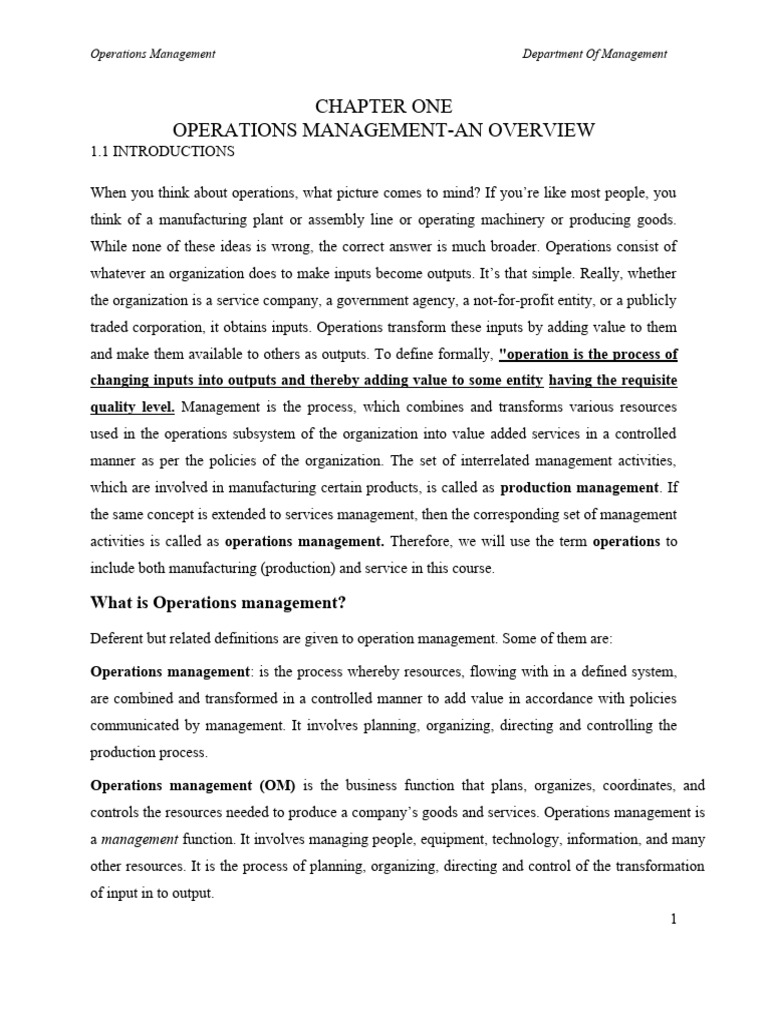 Overview of Operations Management Concepts | PDF | Strategic Management ...
