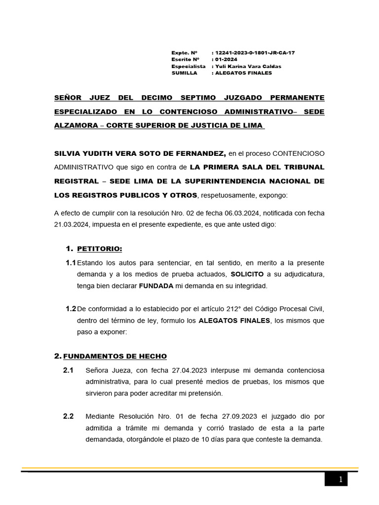 Alegatos Finales Vasp Silvia Yudith Vera Soto de Fernandez | PDF ...