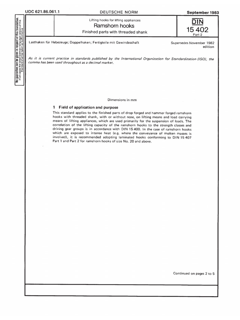 DIN 15402-2 - 1983 - Gancho Haste | PDF