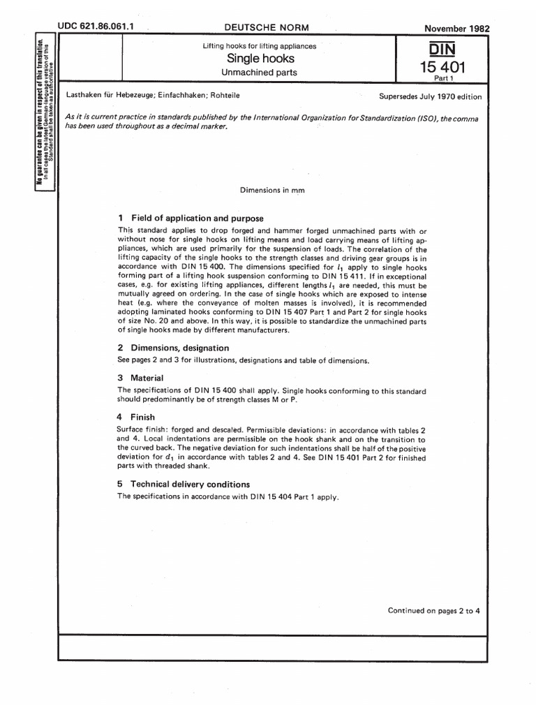DIN 15401-1 - 1982 - Gancho Haste | PDF