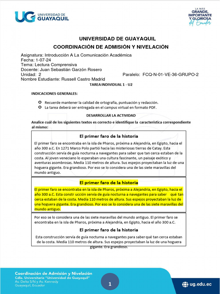 Russell Castro 1 Julio | PDF