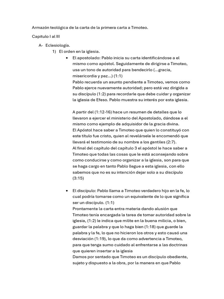 Metodo Teólogico de 1 Timoteo | PDF | Pablo el apóstol | Iglesia cristiana