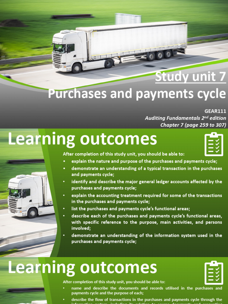 Study Unit 7 Purchases and Payments Cycle: Auditing Fundamentals 2 ...