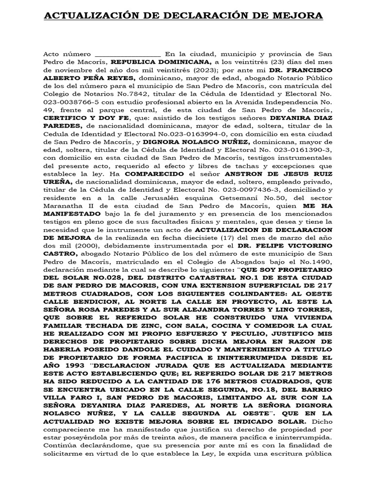 Actualizacion de Declaración de Mejora (Anstron) | PDF | República ...