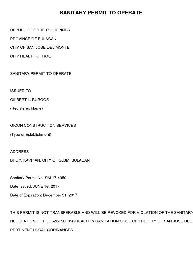 Sanitary Permit | PDF