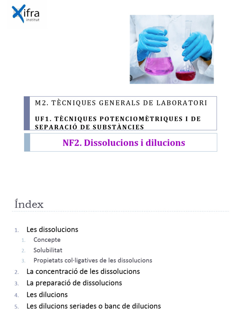 NF2 UF1. Dissolucions I Dilucions (Alumnes) | PDF