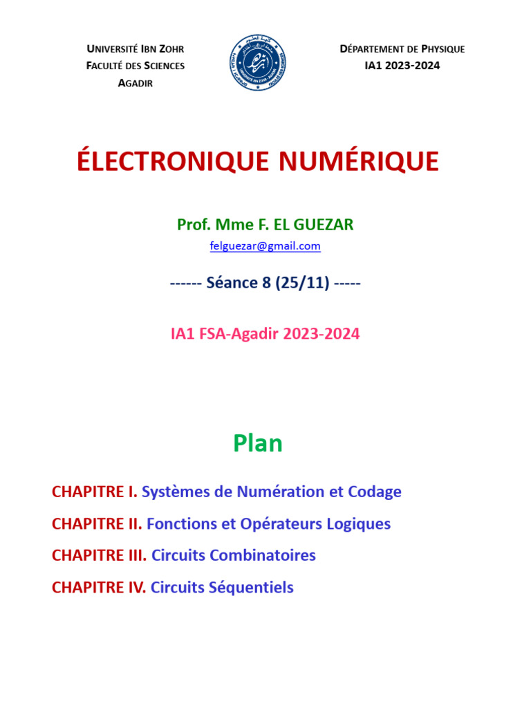 Cours Electronique Numerique Seance8 2023-2024 | PDF | Ingénierie ...