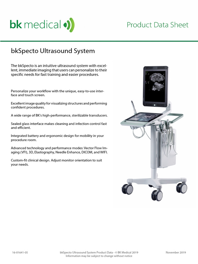 BK Specto Product Data Sheet | PDF | Medical Ultrasound | Medical Specialties