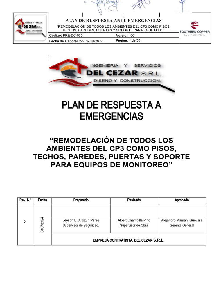 Plan de Respuesta A Emergencias | PDF | Temblores | Primeros auxilios