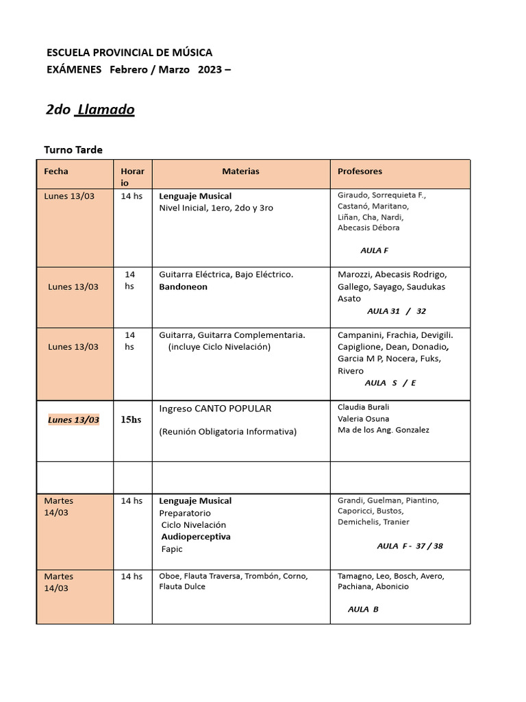 EXAMENES T.T. 2do Llamado Feb Mar 2023 | PDF | Instrumentos musicales | Tecnología musical