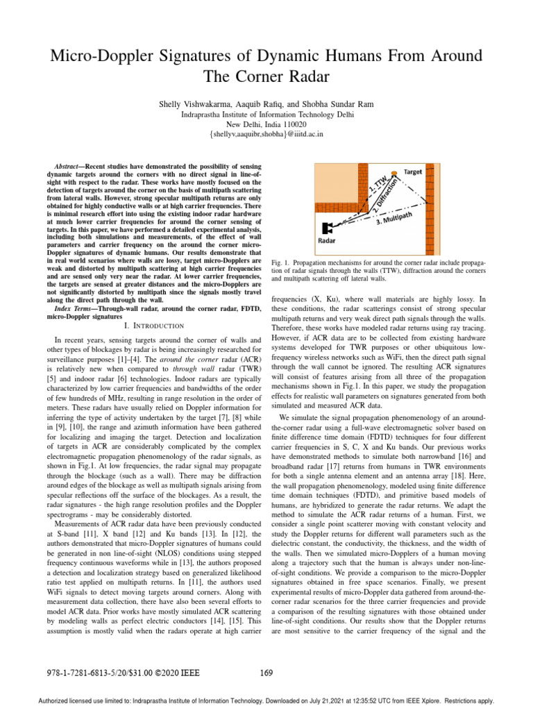 Micro Doppler Signatures of Dynamic Humans From Around The Corner | PDF ...