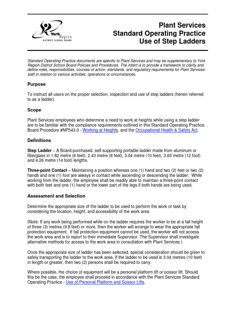 Standard Operating Practice Use of Step Ladders | Download Free PDF ...