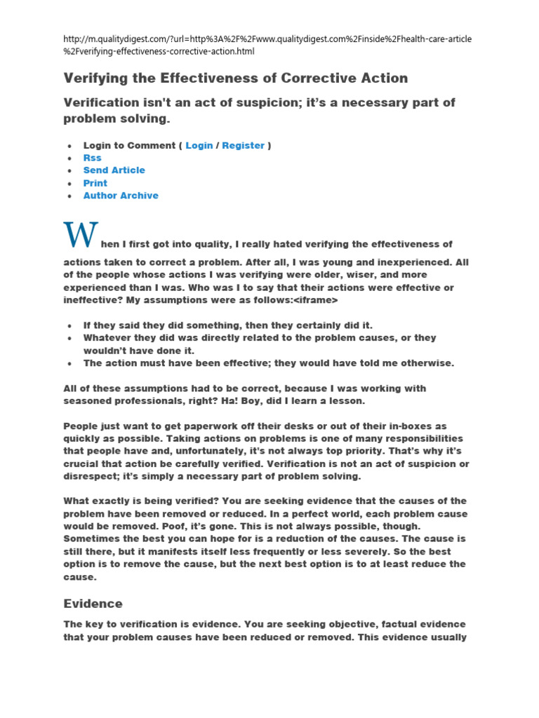 Verifying The Effectiveness of Corrective Action | PDF | Evidence ...