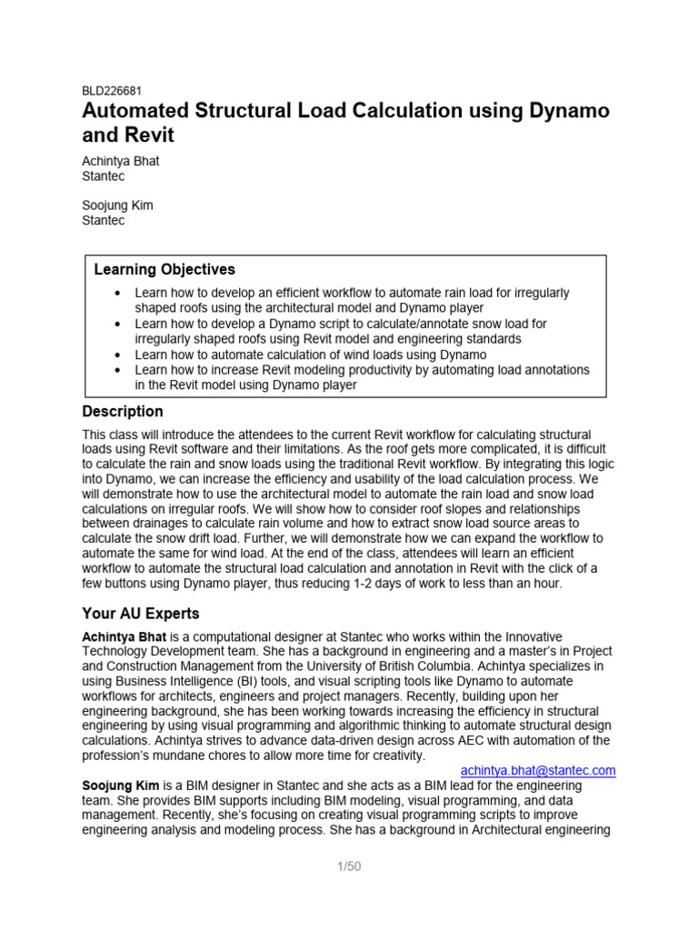Class Handout BLD226681 Automated Structural Load Calculation Using ...