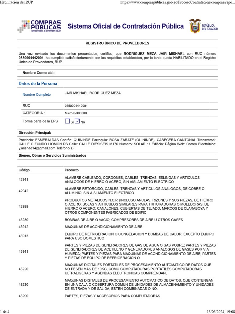 13-13-16 RUP JAHIR RODRIGUEZ-signed | PDF | Al por menor | Cable