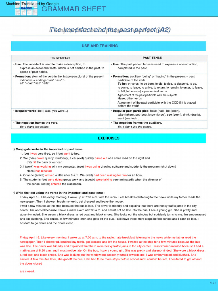 A2 - Passé Comp Et Imp Corrigé | PDF | Grammatical Tense | Verb