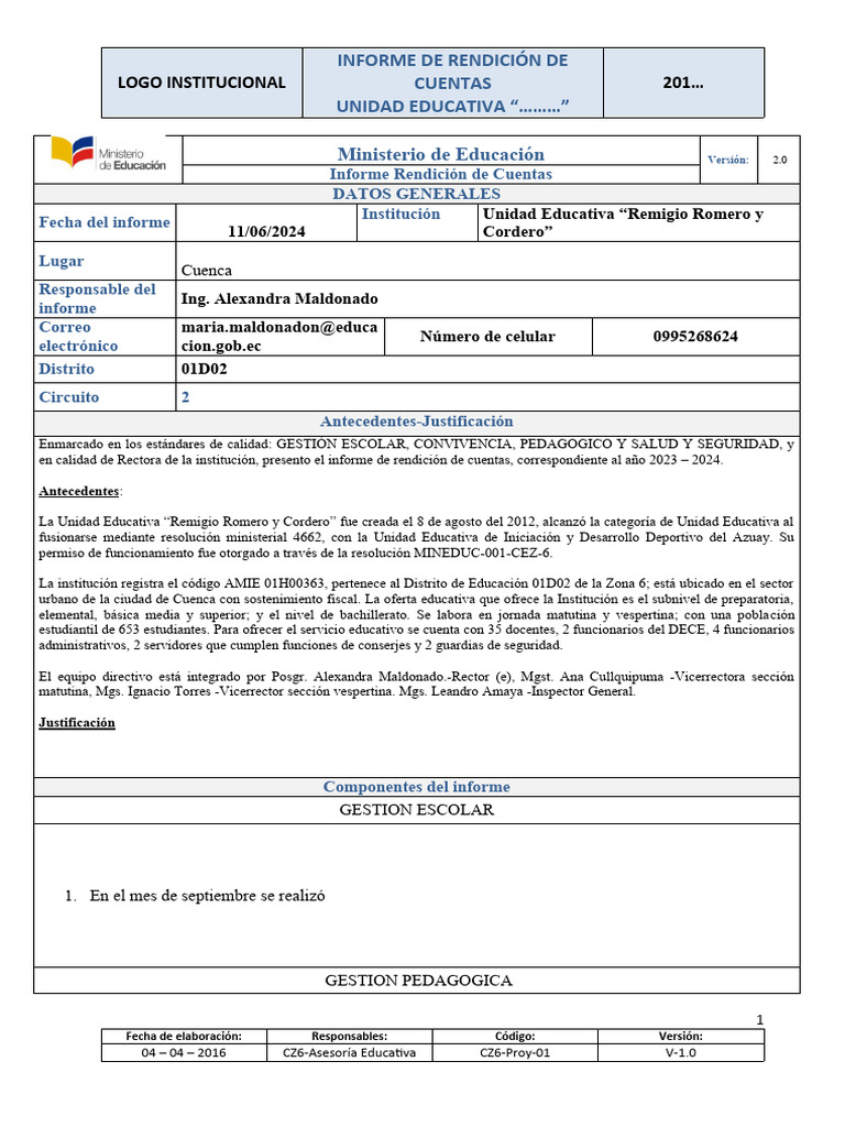 FORMATO-INFORME RENDICION DE CUENTAS | PDF