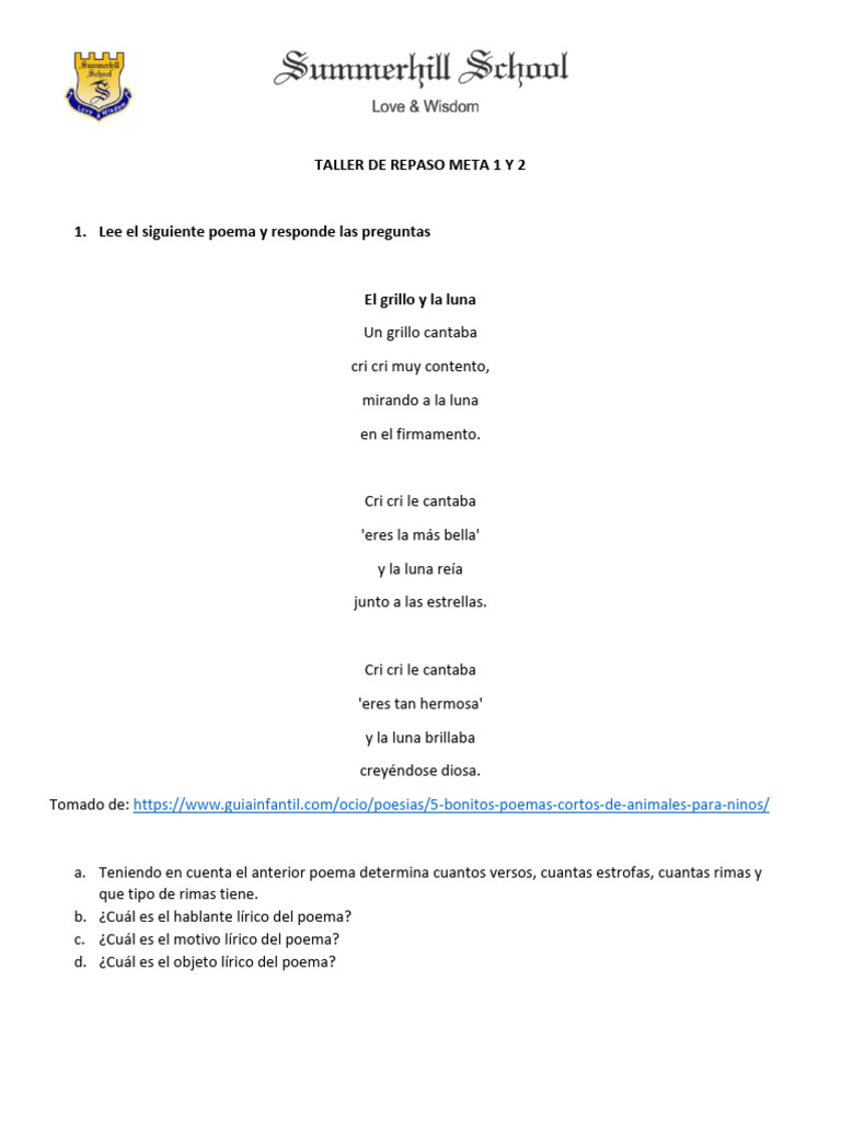 Análisis Poético y Ejercicios Verbales | PDF