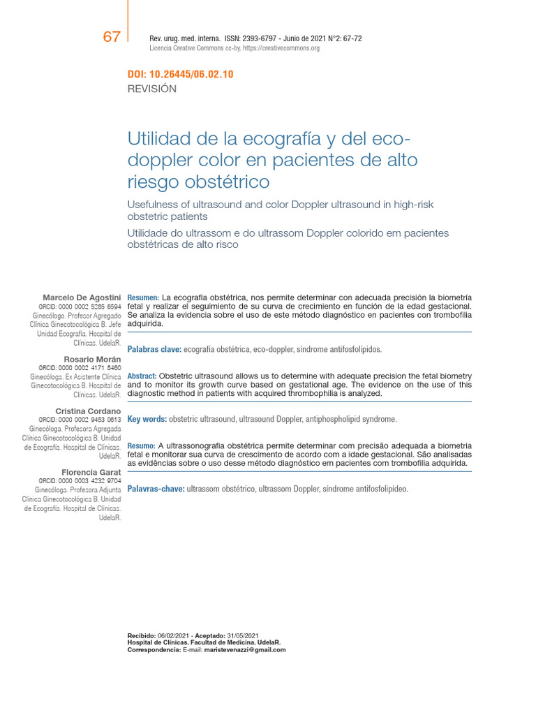 Utilidad de La Ecografía y Del Eco Doppler Color en Pacientes de Alto ... Utilidad de La Ecografía y Del Eco Doppler Color en Pacientes de Alto ...