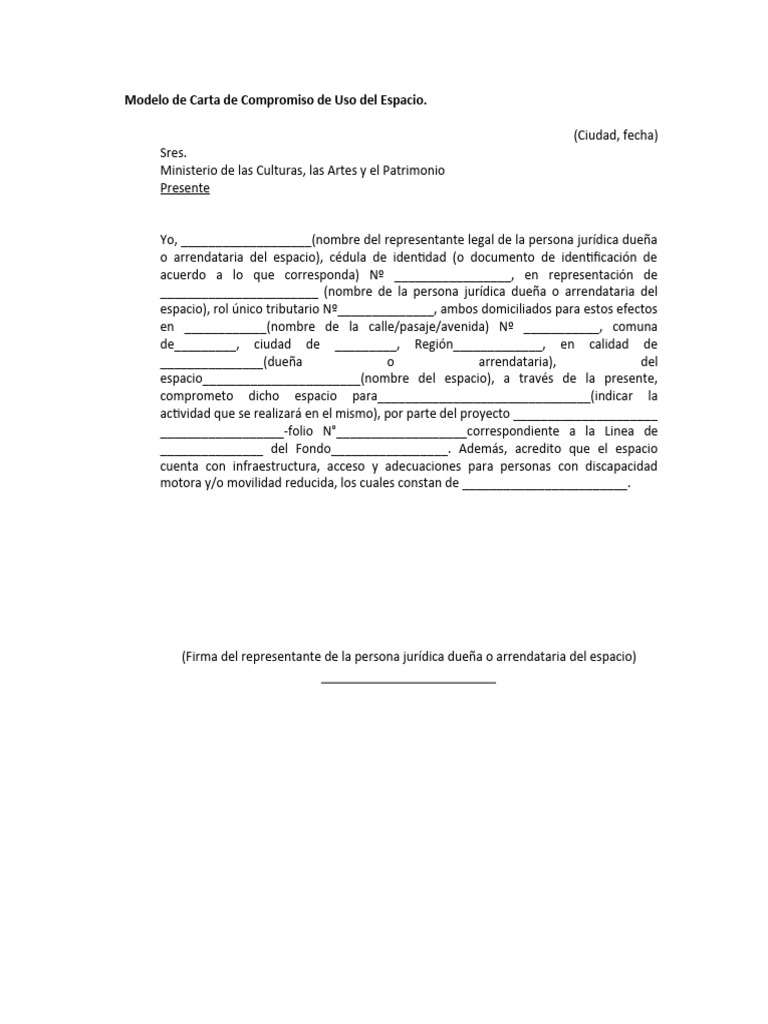 Carta de Compromiso de Uso Del Espacio | PDF Carta de Compromiso de Uso Del Espacio | PDF