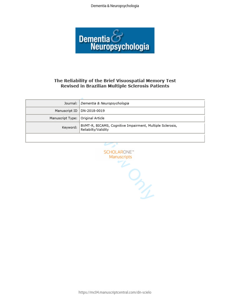 BVMT-R Reliability in MS Patients | PDF | Statistical Analysis ...