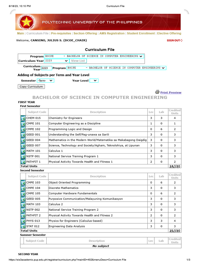 BSCOE Curriculum File 2022 2023 | PDF | Mathematics | Computer Engineering