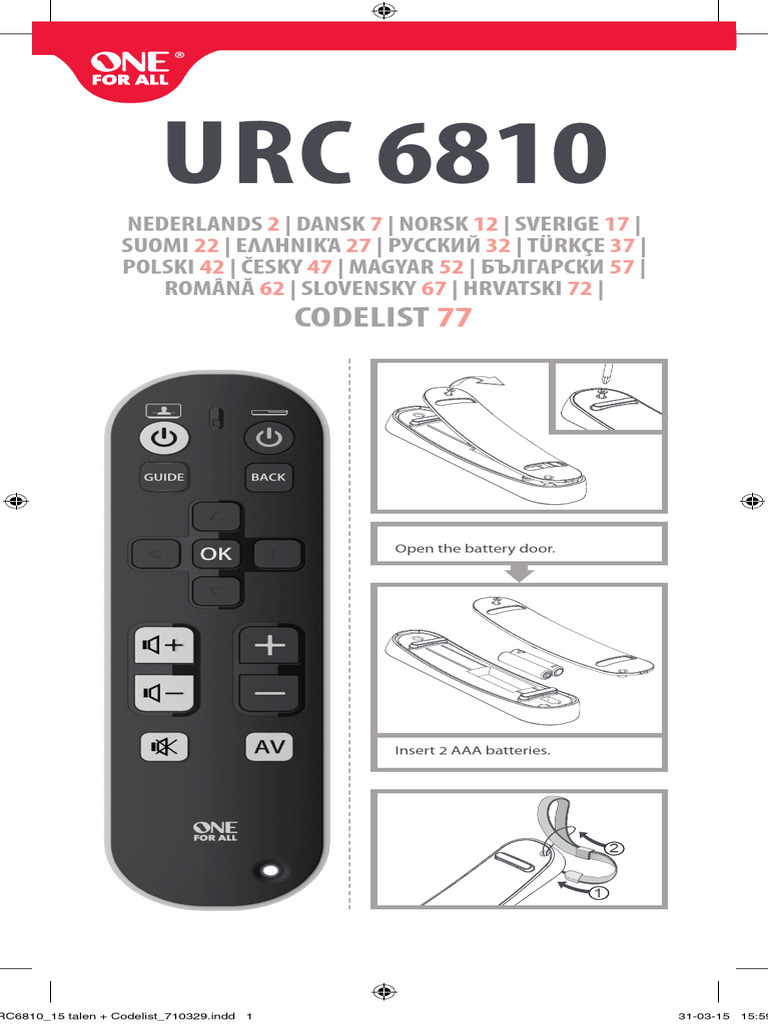 One For All URC 6810 TV Zapper Remote Control | PDF