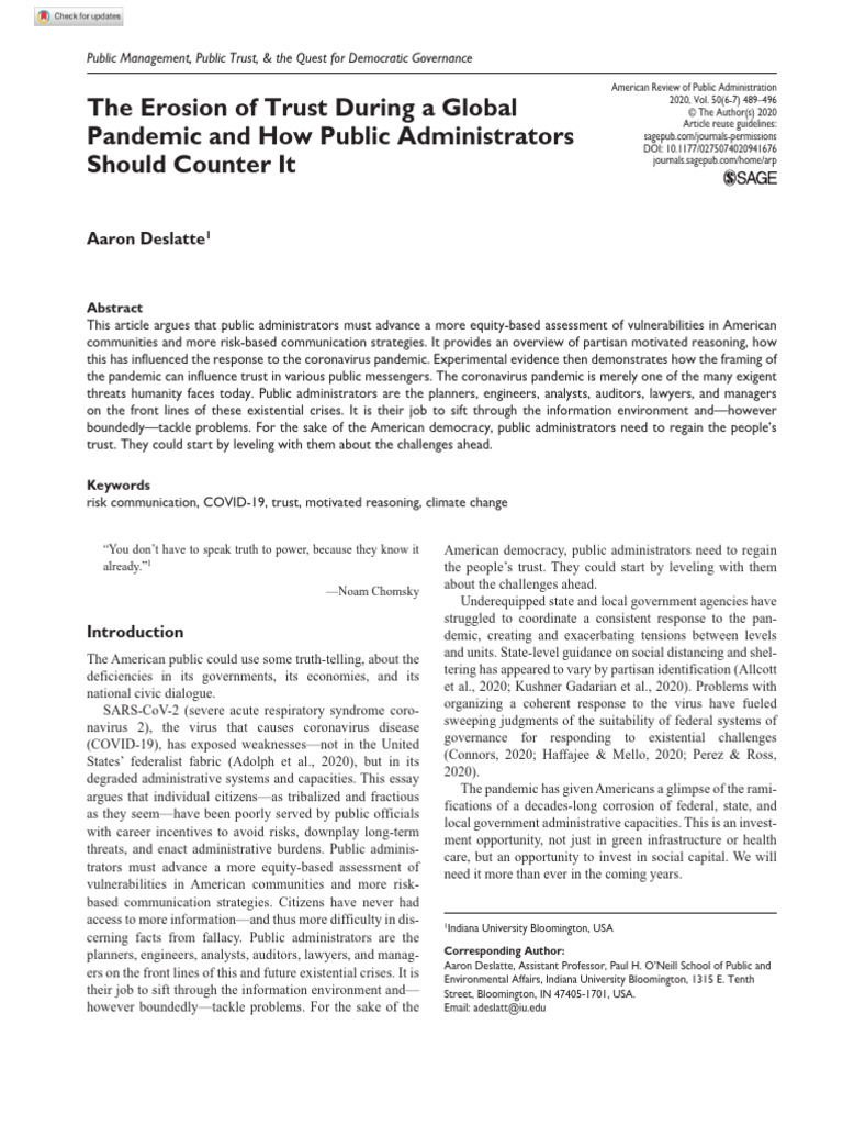 Deslatte - The Erosion of Trust | PDF | Framing (Social Sciences)