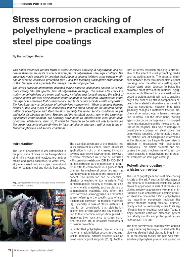 Stress Corrosion Cracking of Polyethylene - Practical Examples of Steel ...