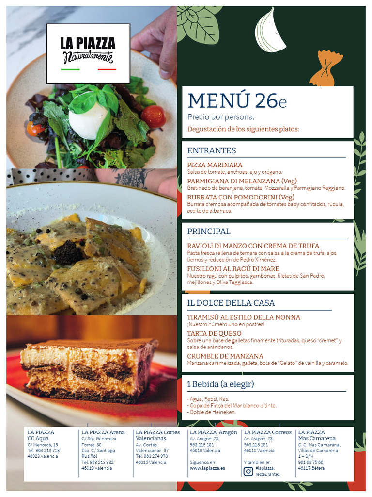 Menú Degustación La Piazza Valencia | PDF | Cocina europea | Cocina ...