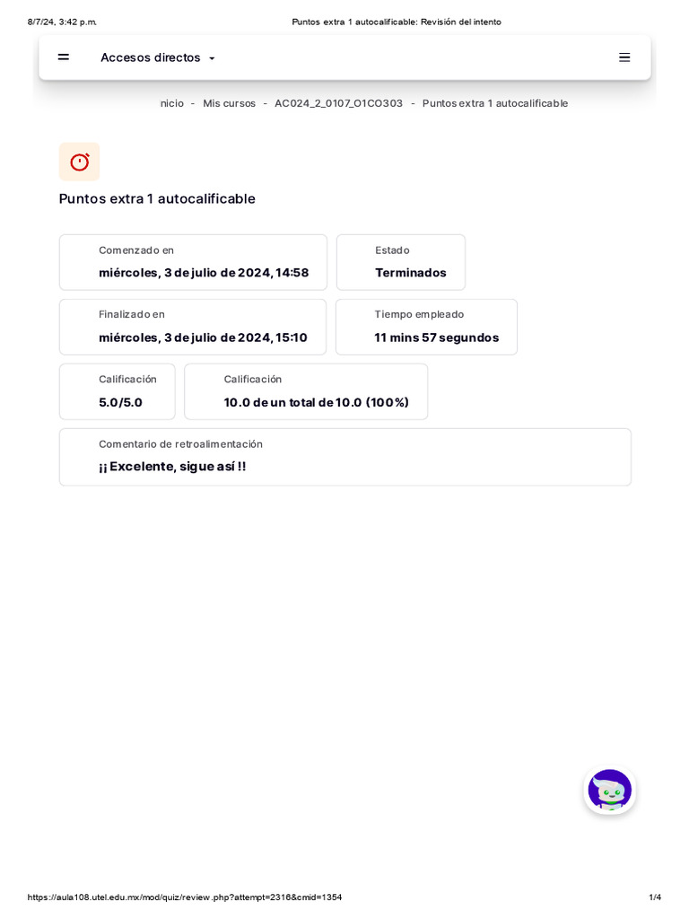 Puntos Extra 1 Autocalificable - Revisión Del Intento | PDF | Crecimiento personal y profesional