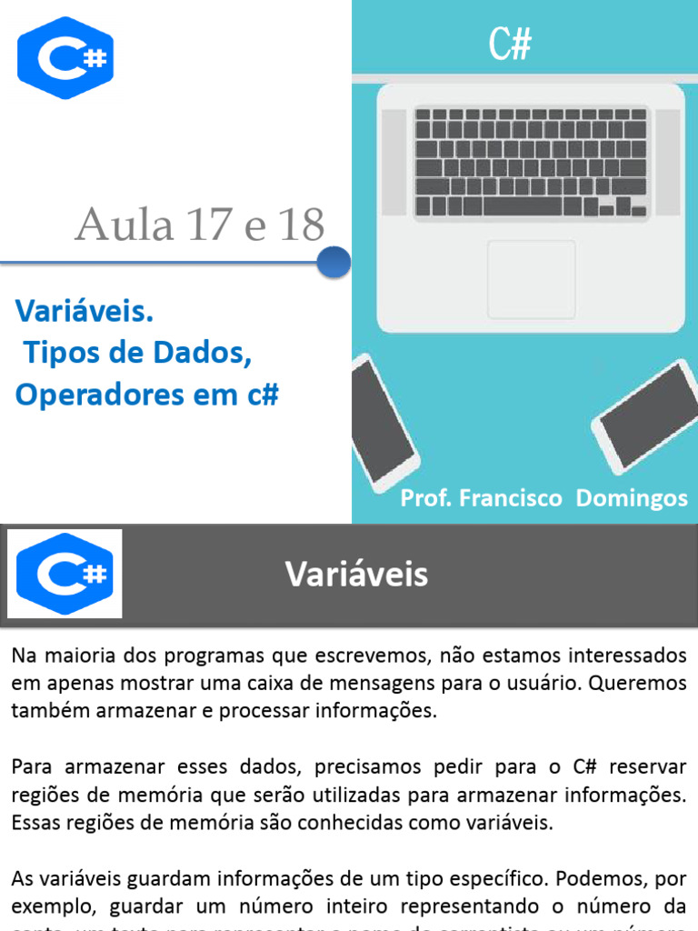 Aula 17 e 18 | PDF | C Sharp (linguagem de programação) | Tipo de dados