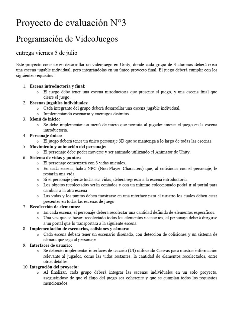 Proyecto de Evaluación N3 | PDF | Videojuego Gameplay
