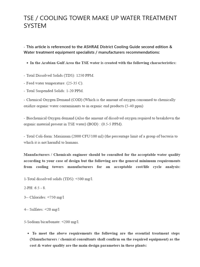 TSE _ COOLING TOWER MAKE UP WATER TREATMENT SYSTEM | PDF | Water ...