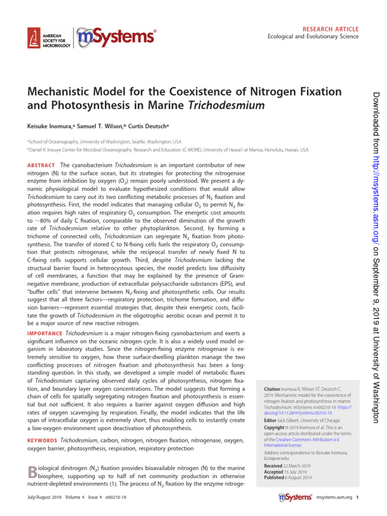 4 Inomura et al 2019 mSystems | PDF | Photosynthesis | Cell Membrane
