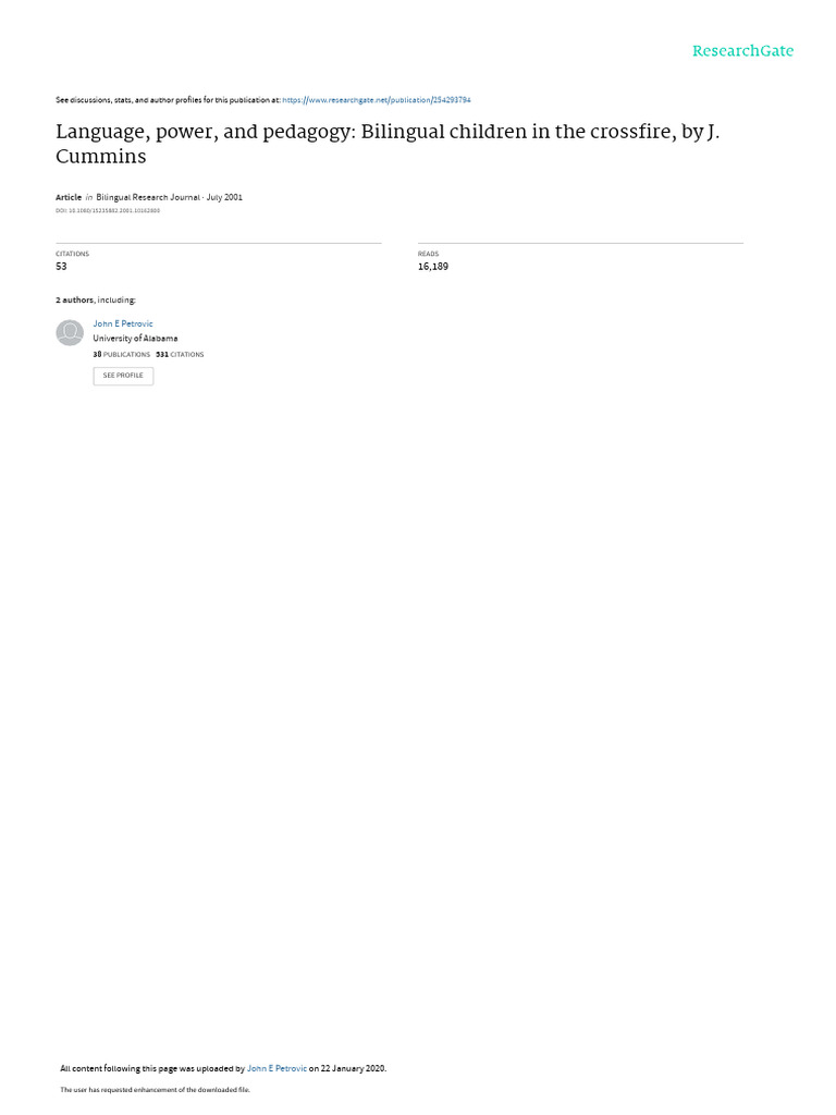 Cummins Review | PDF | Multilingualism | Second Language