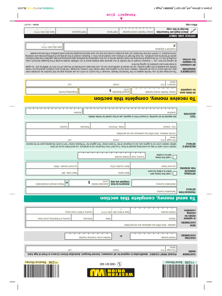 Western Union Money Transfer Form 2 | PDF | Wire Transfer | Legal Liability